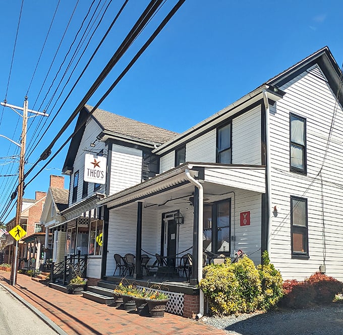 Sunlight dances across Theo's inviting porch in picture-perfect St. Michaels. That simple star sign marks the spot for stellar steaks.