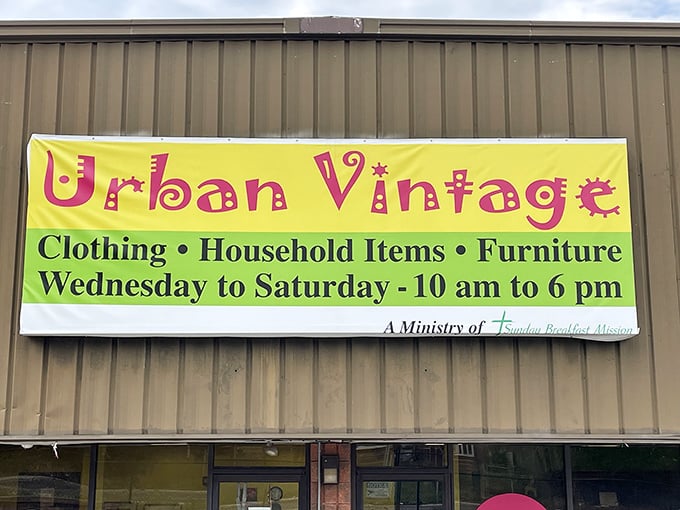 That cheerful yellow banner announces vintage dreams come true at prices that won't break hearts.