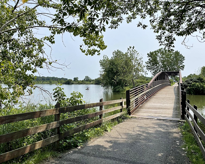 A pathway over calm waters at Sterling State Park &ndash; social distancing from solid ground never looked so inviting.