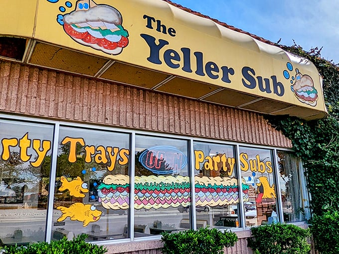 Yeller Sub's colorful window art hints at the simple joy of a perfectly made sandwich. Some pleasures never go out of style.
