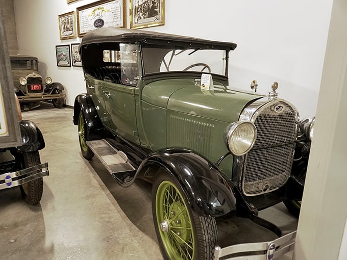 The 1929 Ford Model A Phaeton in sage green represents the democratization of automotive freedom&mdash;Henry's gift to the American weekend.