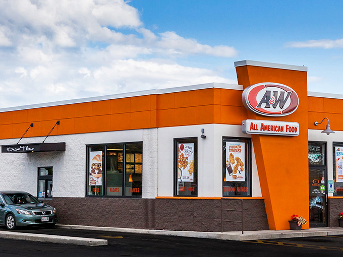 A&W: Where root beer comes in frosted mugs, burgers come wrapped in nostalgia, and calories don't count if you're eating in a car.