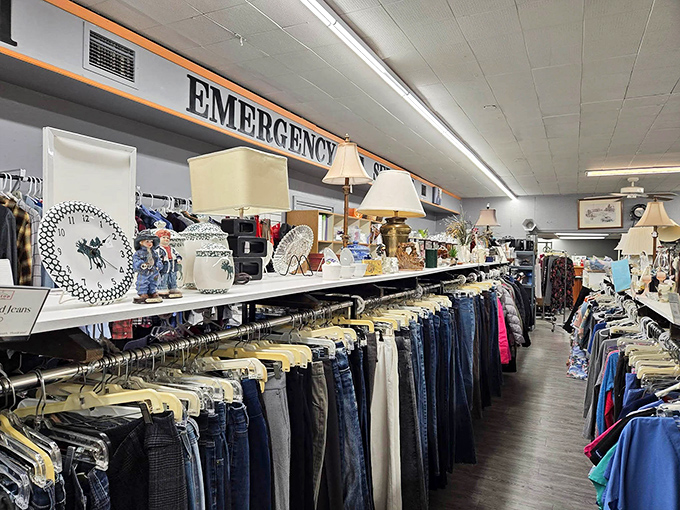 Under the "EMERGENCY" sign (because sometimes finding the perfect pair of jeans IS an emergency), denim options abound.