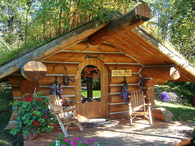 This charming log cabin looks like it was built by elves who studied architecture in the North Woods &ndash; functional whimsy at its finest.