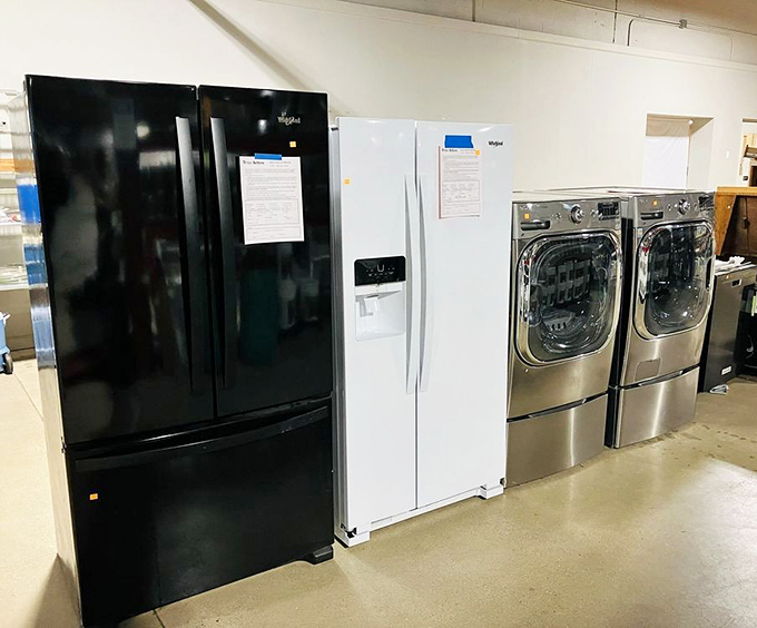 Appliance row: where refrigerators, washers and dryers stand at attention, ready for duty in your home.