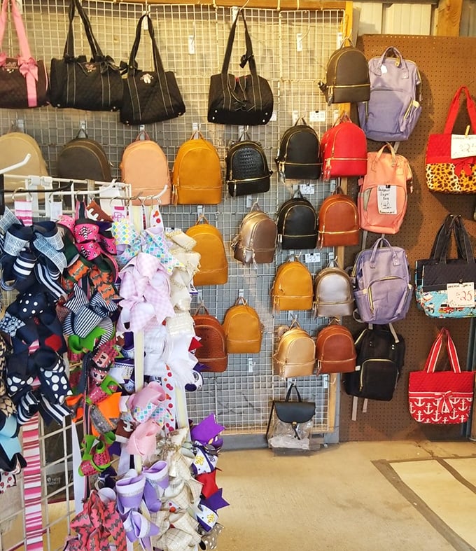 Bag ladies rejoice! This wall of handbags and backpacks offers enough options to match every outfit in your closet for less than one designer purse.