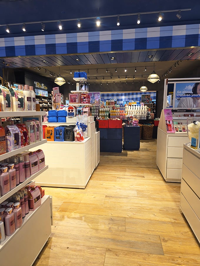 Bath products arranged with military precision&mdash;because saving money on luxury pampering deserves this level of respect and organization.