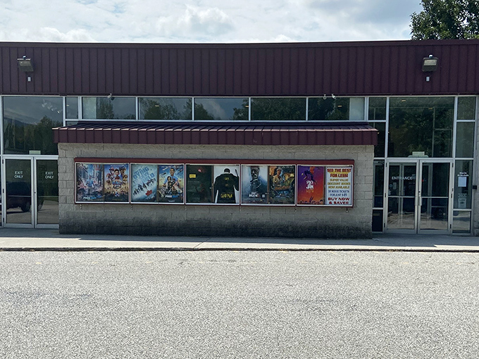 A real movie theater that still exists in a small town &ndash; streaming services haven't won everywhere yet. 