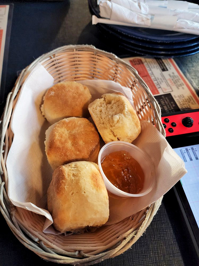 Fresh-baked biscuits with apple jelly&mdash;the kind of simple pleasure that makes you question why anyone would ever invent avocado toast.
