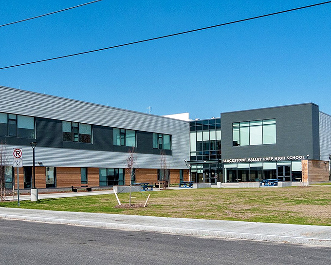 Blackstone Valley Prep High School blends modern design with educational purpose, preparing tomorrow's leaders in today's architectural statement.