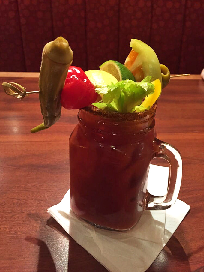 This Bloody Mary isn't just a drink – it's practically a salad bar in a glass with attitude.