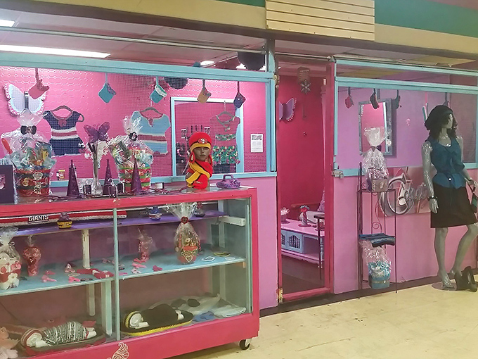 This pink wonderland of accessories feels like stepping into a dollhouse for grown-ups. Nostalgia and novelty living happily side by side.