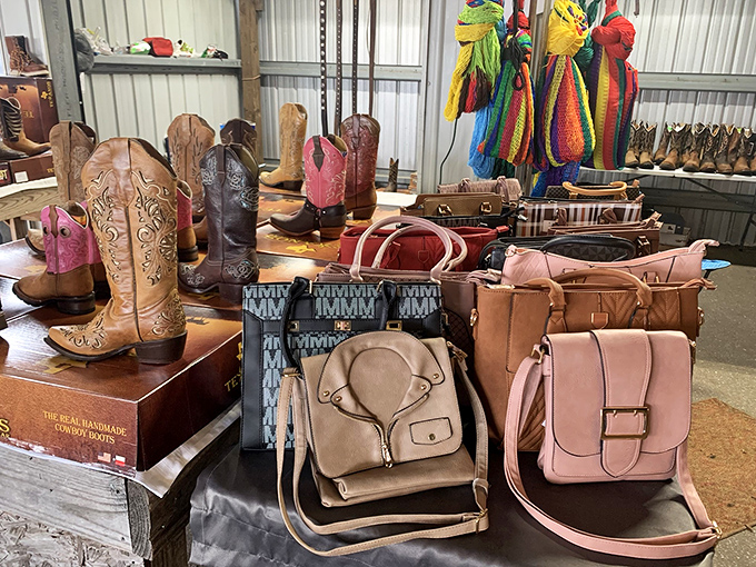 These boots were made for more than walking&mdash;they're conversation starters with hand-tooled stories to tell. The handbags beside them whisper "take me home."