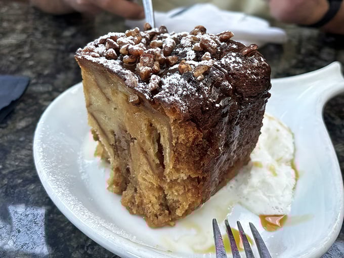 Bread pudding that would make your grandmother simultaneously proud and jealous &ndash; those candied pecans are the crown jewels.