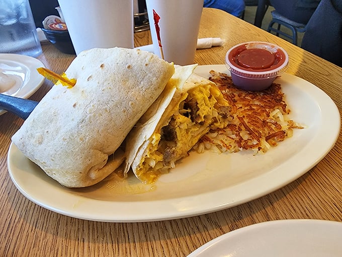 The breakfast burrito that answers the eternal question: "Can happiness be wrapped in a tortilla?" (Spoiler alert: yes, it can.)