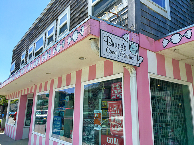 Sugar rush with a view! Bruce's Candy Kitchen's pink-striped awning has been luring sweet-toothed visitors off Hemlock Street since 1963.