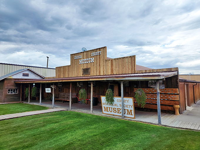 The Cassia County Museum's rustic exterior houses treasures that tell the story of southern Idaho's pioneering spirit and agricultural heritage.