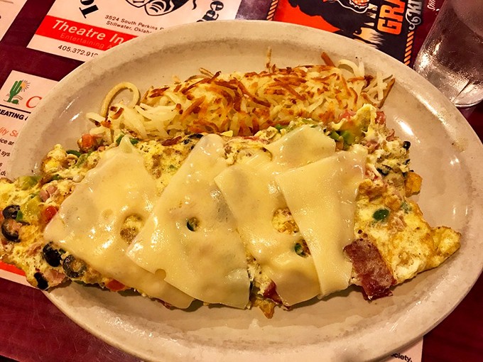 An omelet that's practically a geological expedition&mdash;layers of cheese, veggies, and meat that would make a prospector weep with joy.
