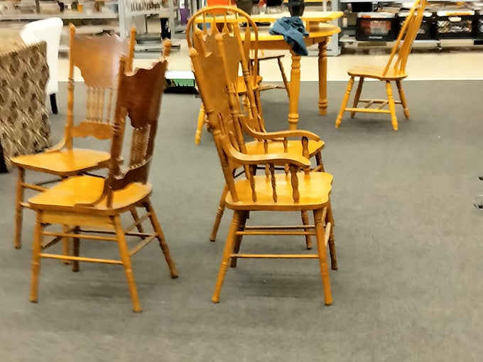 These honey-colored wooden chairs have witnessed countless family dinners and are ready for yours. Mid-century charm without the mid-century price tag.
