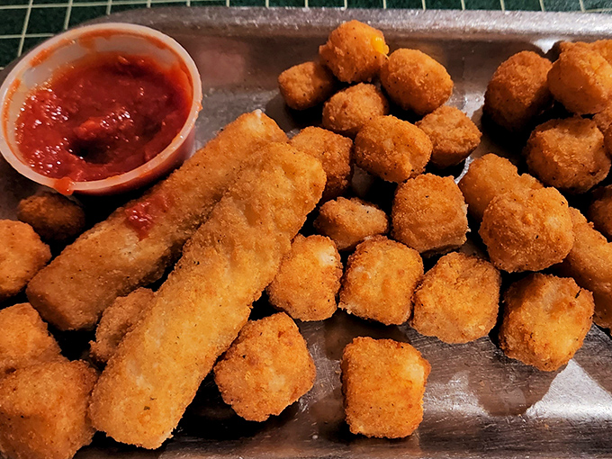 Fried cheese: proof that sometimes the simplest pleasures are the most profound. These golden nuggets are worth every extra minute on the treadmill.