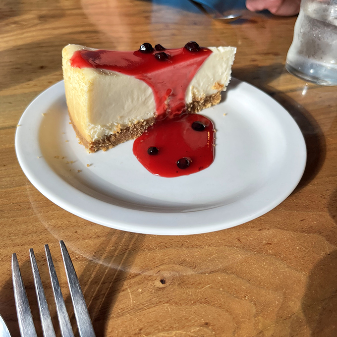 After conquering a steak feast, somehow there's always room for cheesecake. The berry topping adds just the right sweet-tart balance to end the meal.