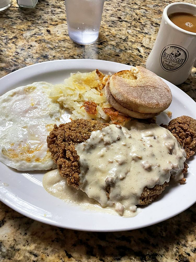 Chicken fried steak that's crispy on the outside, tender inside, and smothered in gravy that could solve world peace.