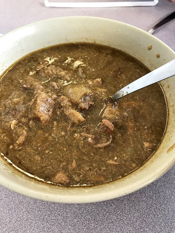 This green chile stew isn't just soup&mdash;it's liquid heritage, with chunks of pork playing hide-and-seek in a broth that's been perfected over generations.