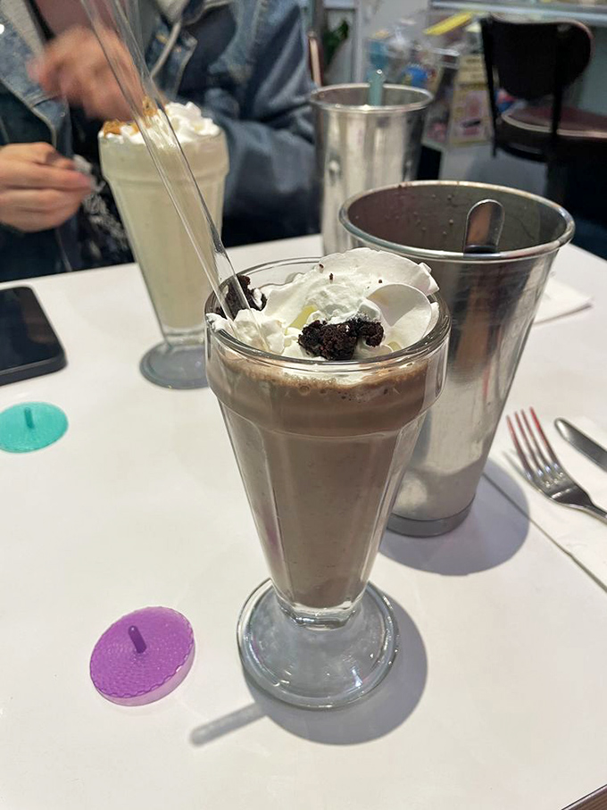 Chocolate therapy in a glass&mdash;this milkshake arrives with the mixing cup, because the diner understands that "extra" isn't just a word, it's a lifestyle.