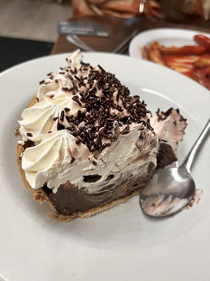 Chocolate cream pie that makes you understand why people used to put dessert on windowsills. This slice is worth driving across state lines for.