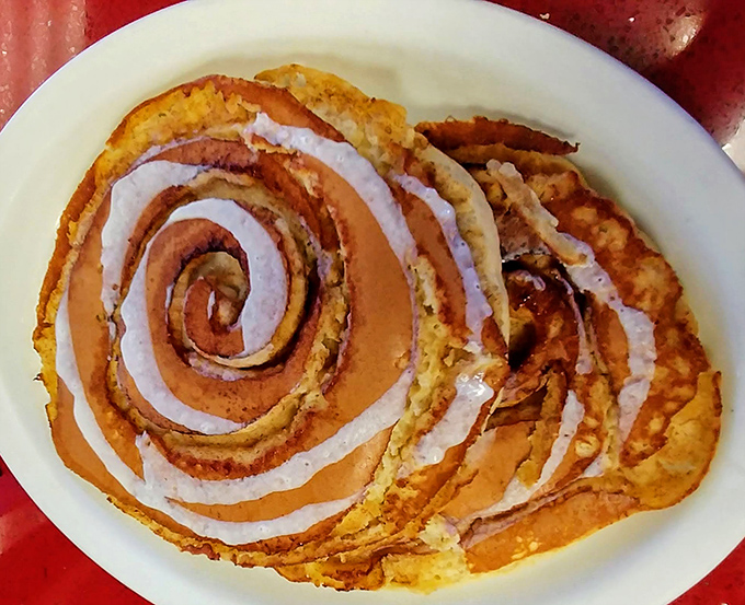 Cinnamon roll pancakes: where breakfast and dessert collide in a spiral of golden batter and sweet cinnamon that defies all logic.