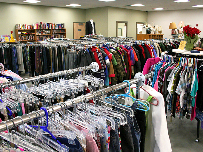 Clothing racks stretch toward the horizon like a textile rainbow &ndash; each hanger a potential "where did you get that?" conversation starter.
