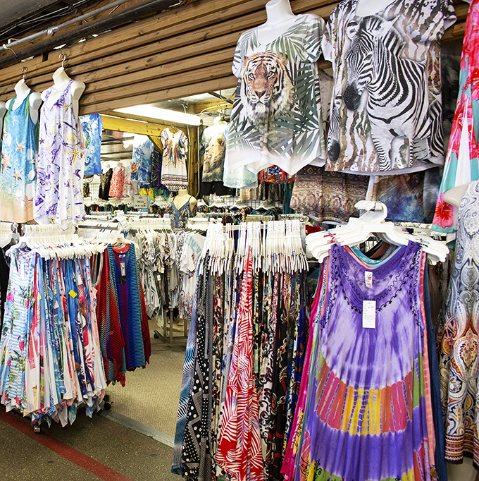 Vibrant clothing displays burst with color and pattern. Those tiger and zebra shirts aren't just garments&mdash;they're conversation starters.