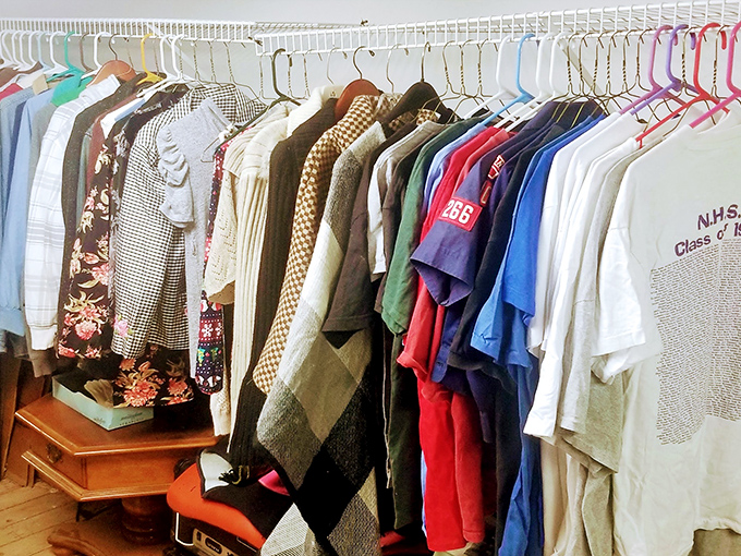 The clothing rack where fashion cycles come full circle. Today's designer "vintage-inspired" jacket costs more than these authentic originals.