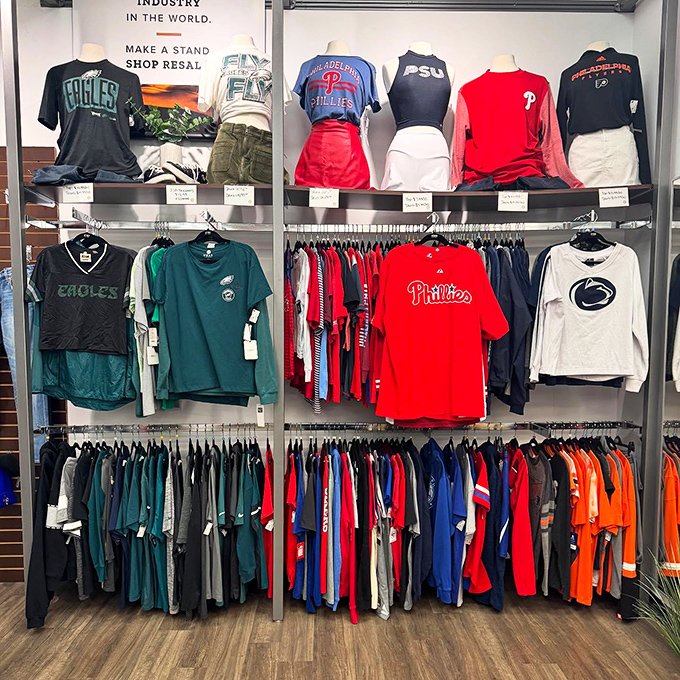 Philadelphia sports pride on full display. Eagles, Phillies, and Penn State gear lets you support your teams without tackling your savings account.