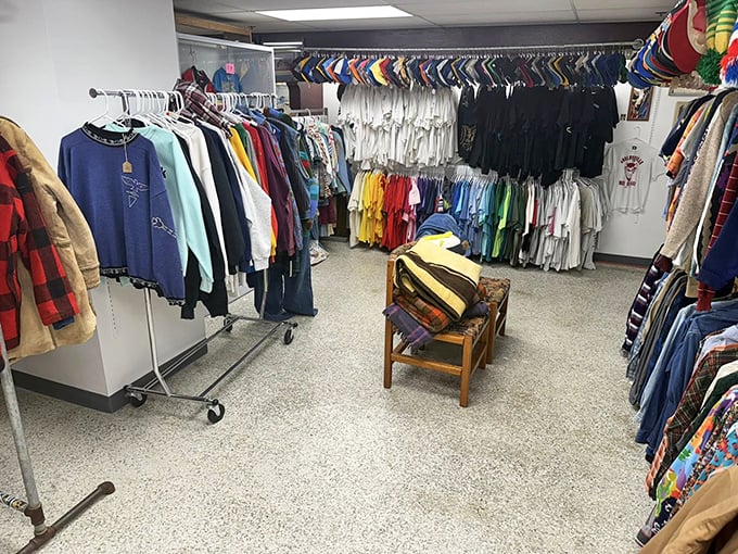 The vintage clothing section offers wearable time travel. That blue sweater might have witnessed Woodstock or cheered at a '70s Bobcats game.