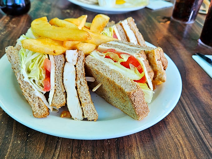 The club sandwich towers like a delicious Jenga game&mdash;turkey, bacon, lettuce, tomato, all barely contained between toasted bread.
