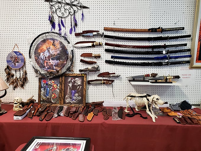 From samurai swords to dreamcatchers, this vendor's eclectic collection feels like a movie prop department had a yard sale.