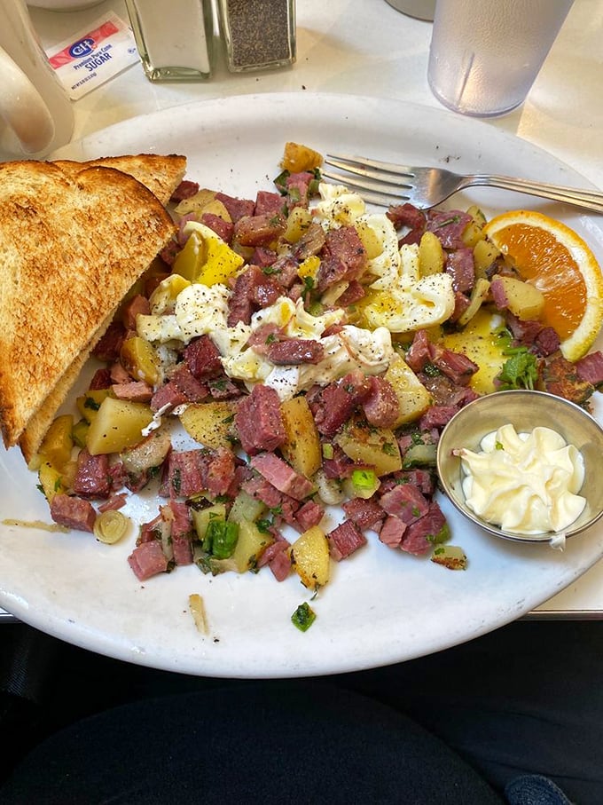 Corned beef hash that doesn't hide from its purpose&mdash;a glorious mess of potatoes and meat that's the breakfast equivalent of a bear hug.
