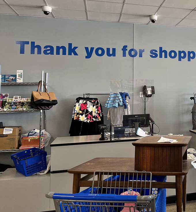 The checkout counter: the final frontier between you and your newfound treasures. Will you need help carrying it all?