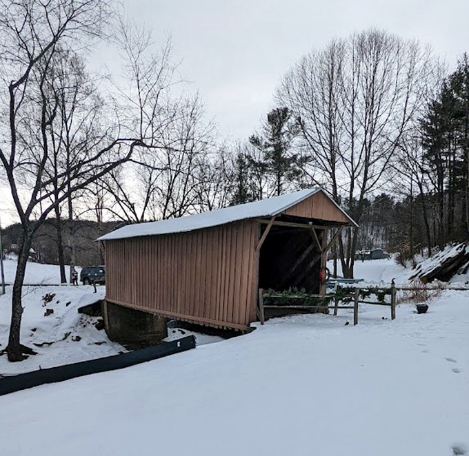 Even blanketed in snow, the bridge maintains its steadfast duty, proving that good design works in all seasons, unlike my summer wardrobe in February.