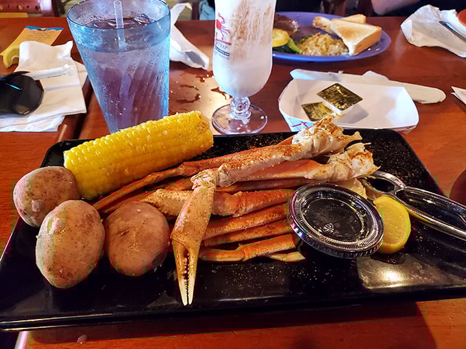Snow crab legs &ndash; nature's puzzle box of deliciousness &ndash; arrive with corn, potatoes, and tools for your treasure-hunting pleasure.