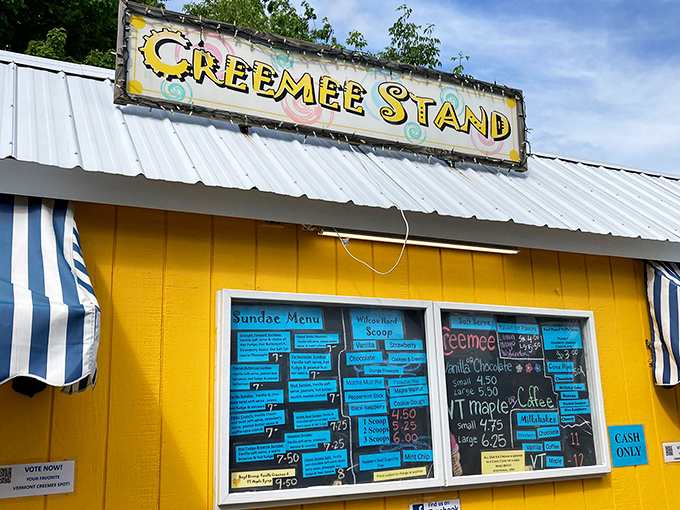 The Creemee Stand's sunny facade matches the mood you'll have after tasting Vermont's answer to soft-serve. Maple creemees are happiness in edible form.