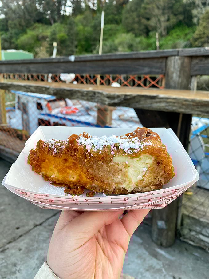 Fried cheesecake that defies physics&mdash;somehow both light and indulgent. Proof that dessert by the harbor just hits different.