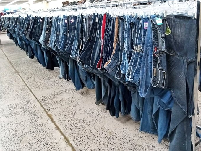 Denim hangs in perfect formation, proof that jeans never truly go out of style, just out of your closet.