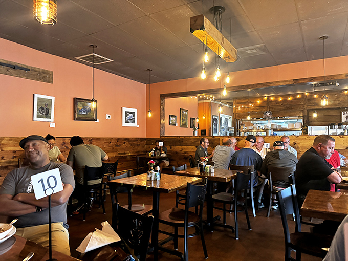 The weekend crowd knows the secret—this is where breakfast dreams come true. The number cards on tables suggest patience will be rewarded.