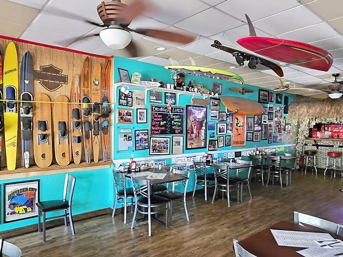 Surfboards and memorabilia transform dining into an experience &ndash; like eating in the coolest museum where everything on display tells a story.