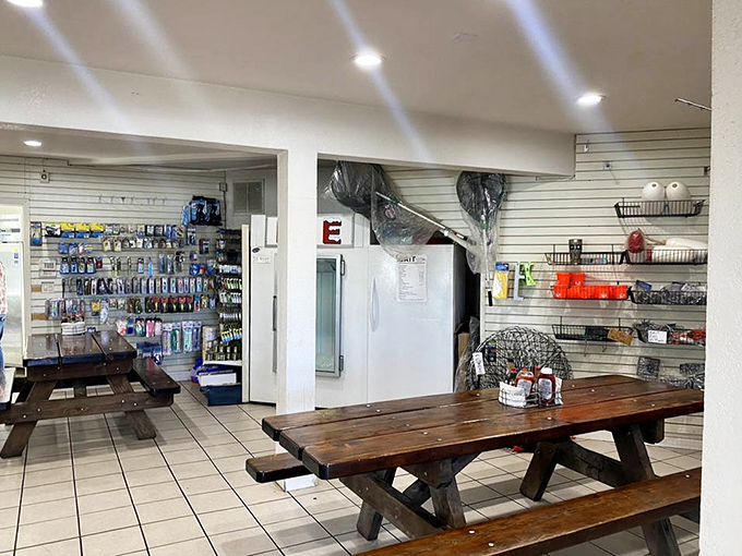 Rustic wooden tables and fishing gear on the walls remind you that this isn't just a meal—it's an authentic slice of coastal life.