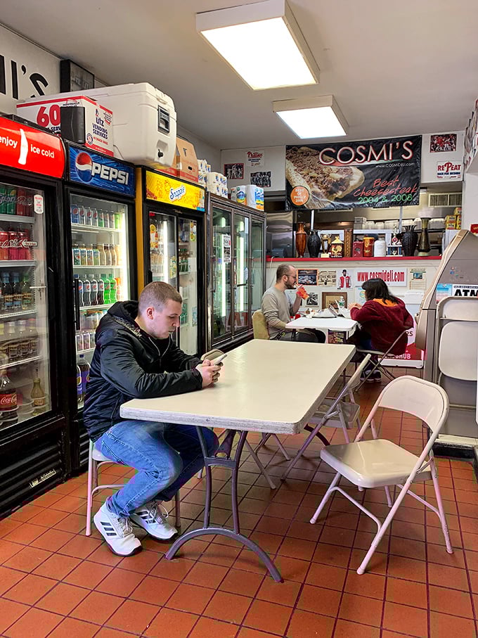 The dining area is modest but mighty, like the sandwiches themselves. Refrigerator cases line the walls while customers wait for their turn at hoagie nirvana.