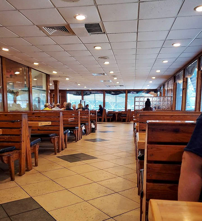 Wooden booths worn smooth by decades of satisfied diners &ndash; the dining room where seafood memories are made.