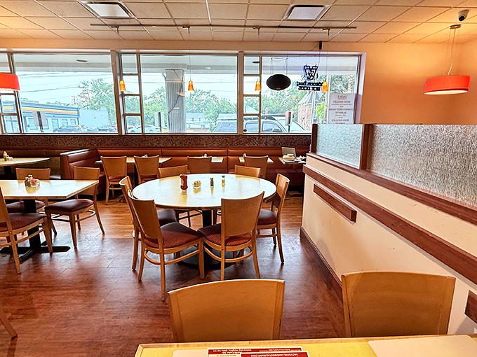 The dining area whispers, "Stay awhile," with its warm lighting and comfortable seating—a sanctuary for serious sandwich enthusiasts.